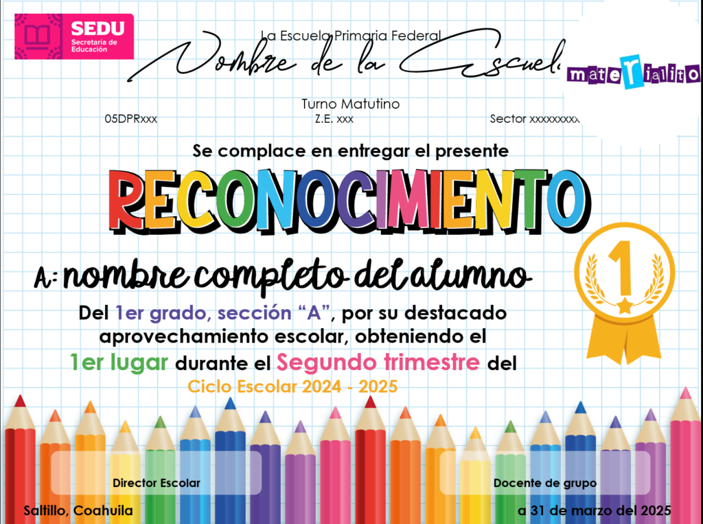 EDITABLE - Reconocimientos Escolares - Diseño: Colores - materialitos